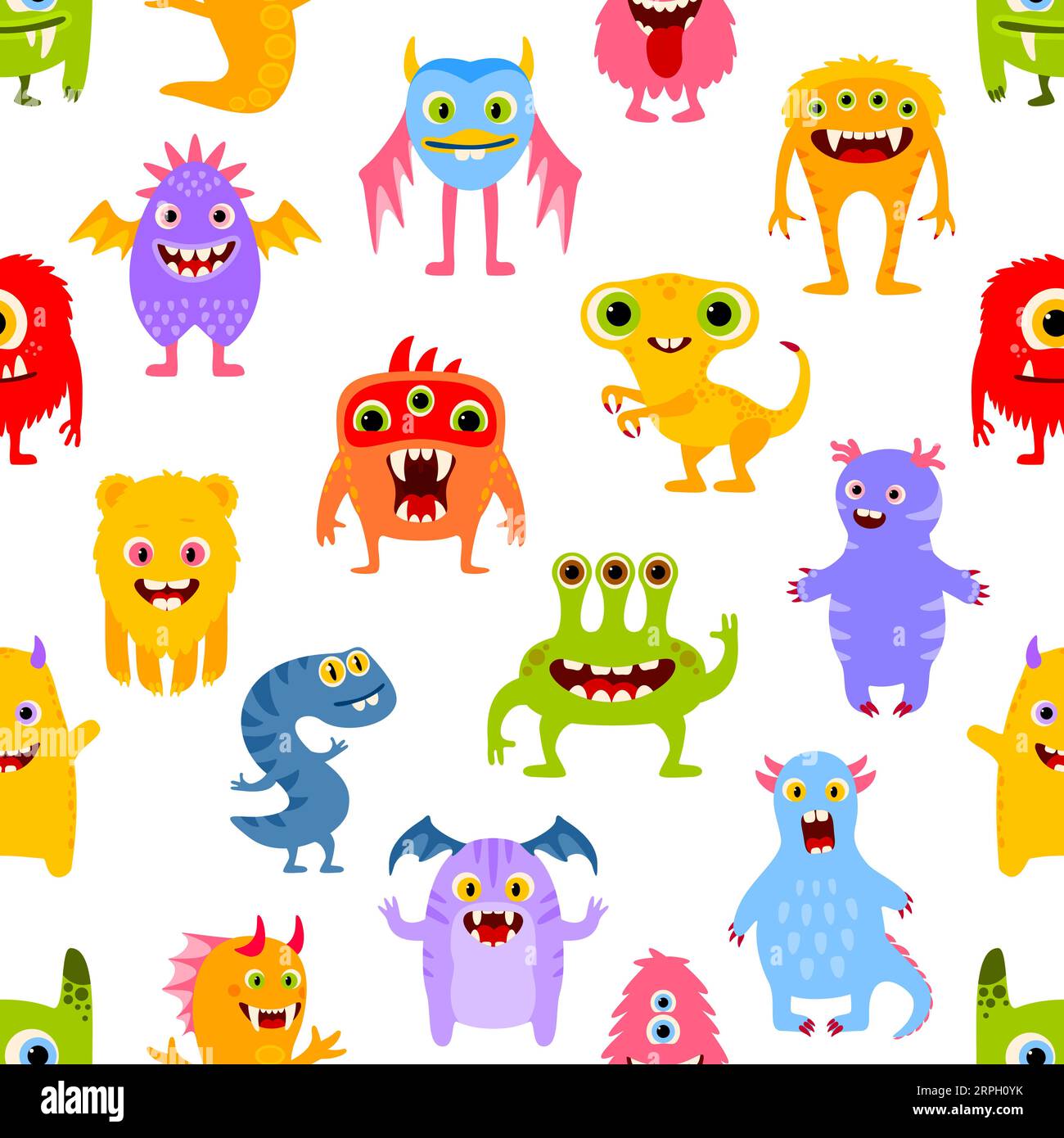 Cartoon funny monster characters seamless pattern. Halloween beasts ...