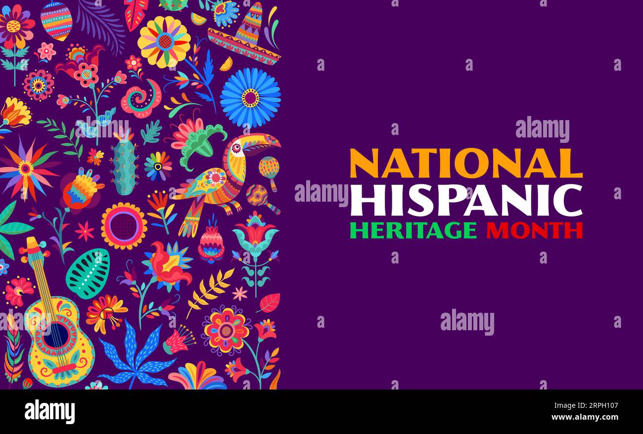 National Hispanic Heritage Month festival banner with tropical flowers ...