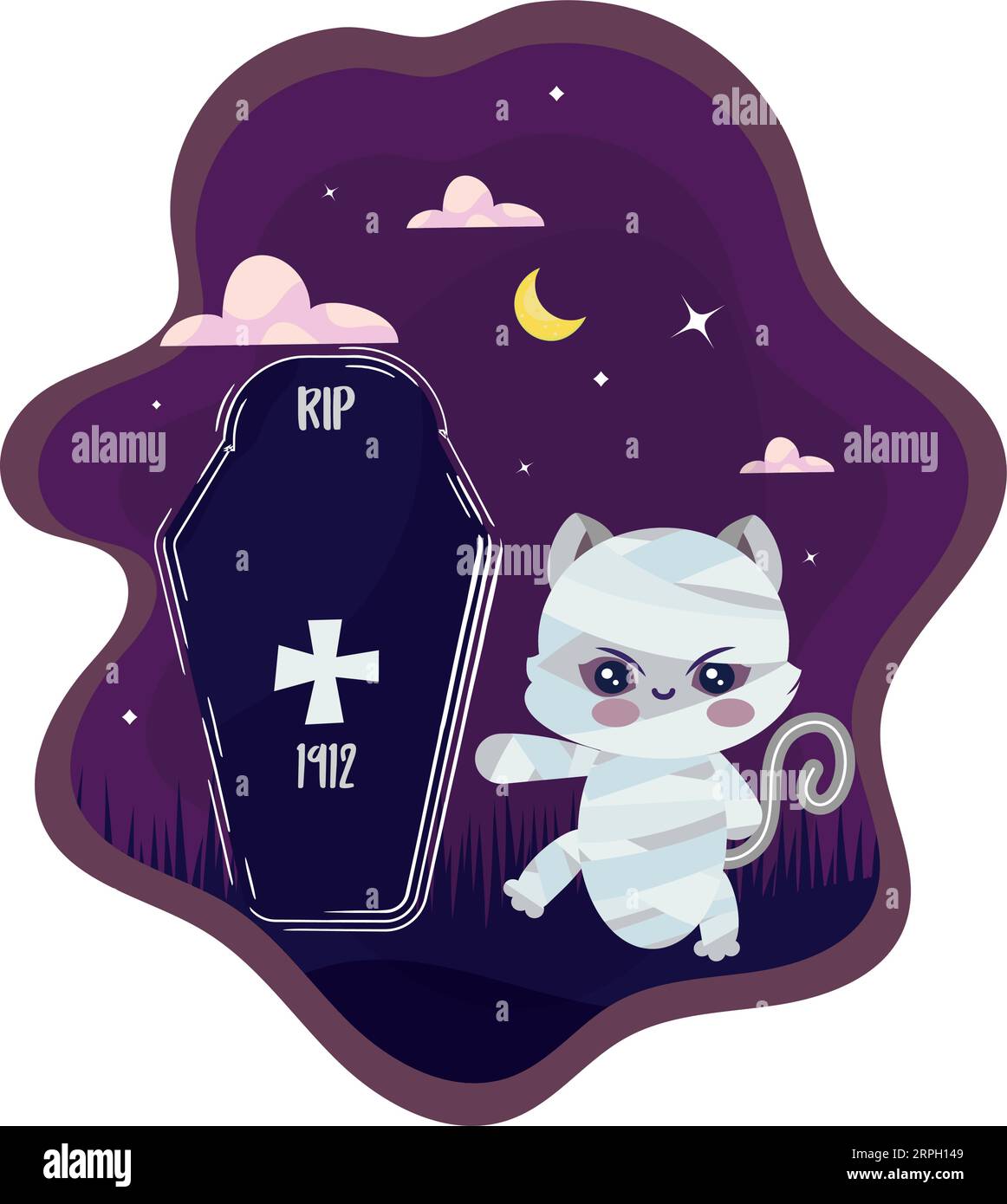 Isolated cute cat on mummy costume Halloween poster Vector Stock Vector ...