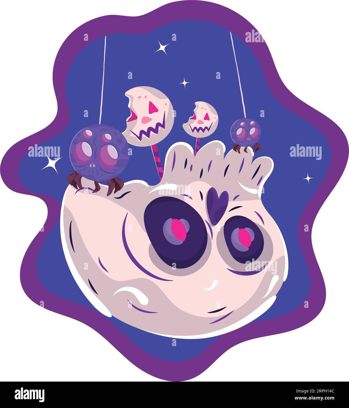 Sketch of skull with spooky candies Halloween poster Vector Stock ...