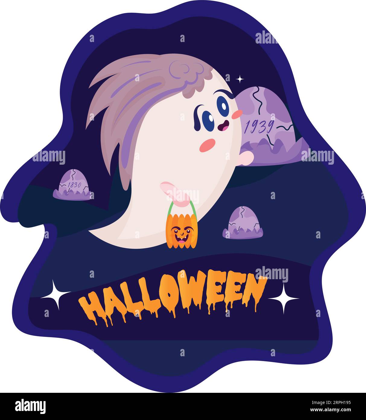 Isolated cute ghost on emo costume Halloween poster Vector Stock Vector ...