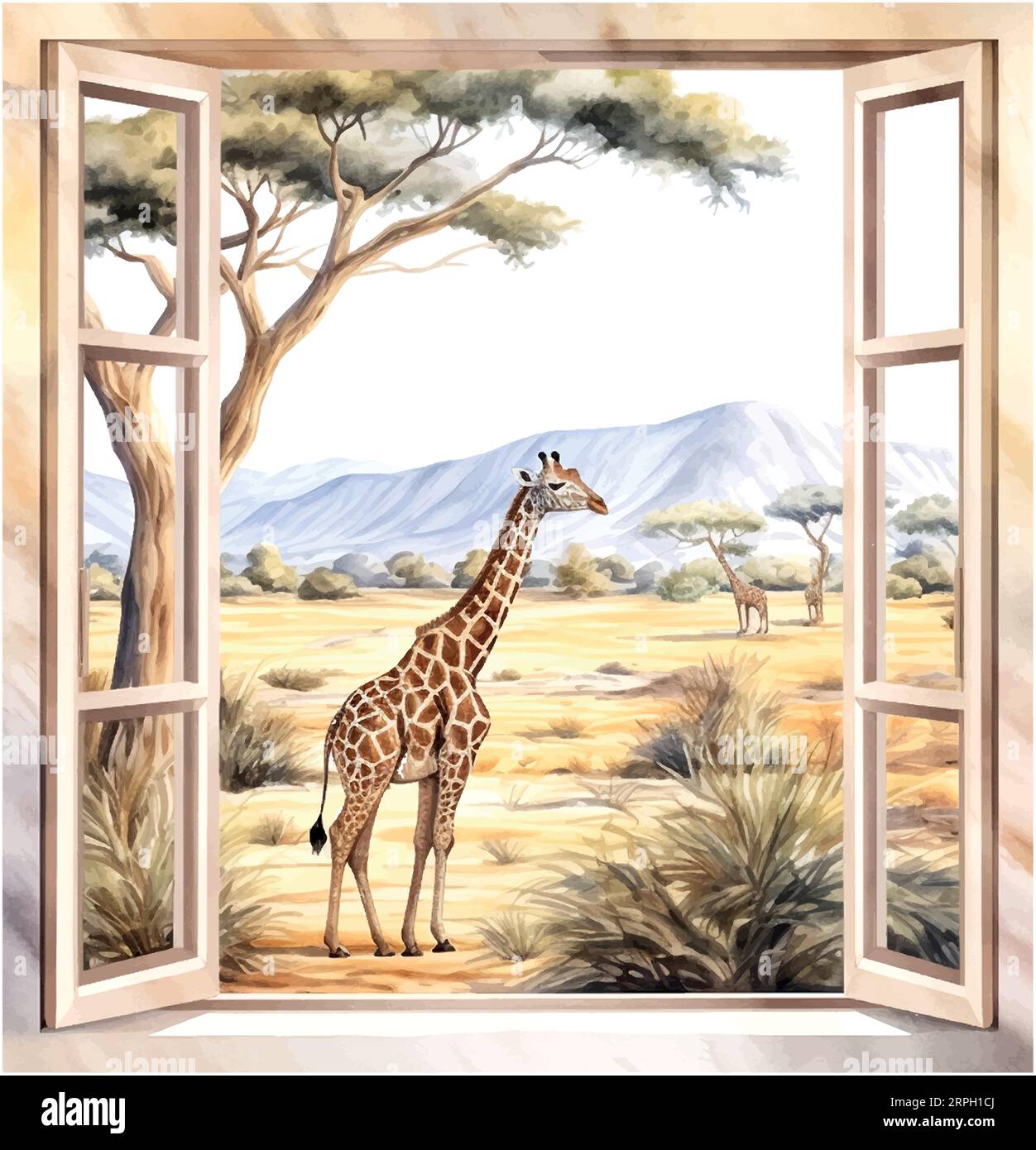 View window Africa watercolor on white background Stock Vector Image ...