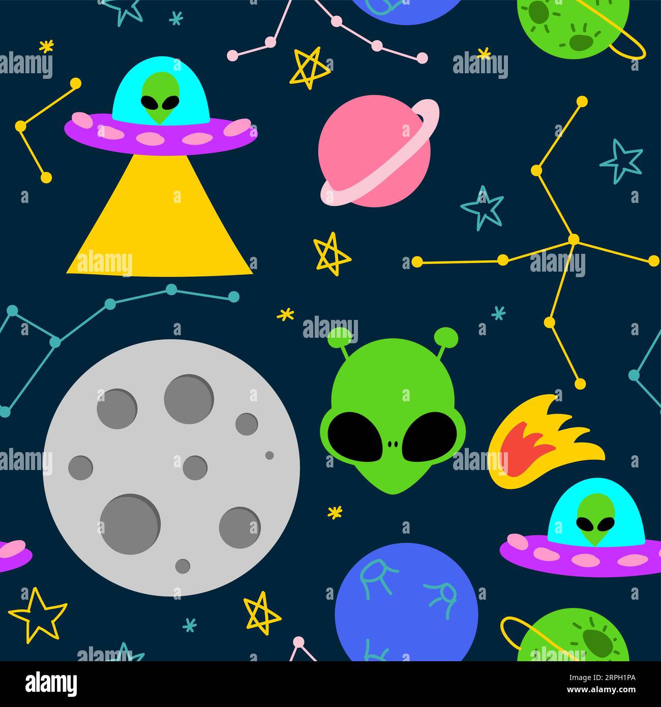 Clouds ufo pattern design for kids nursery - funny hand drawn doodle ...