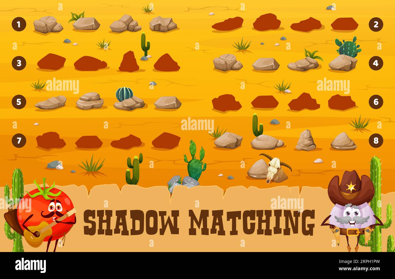 Western shadow match game, find the shadow of stone in Wild West desert ...