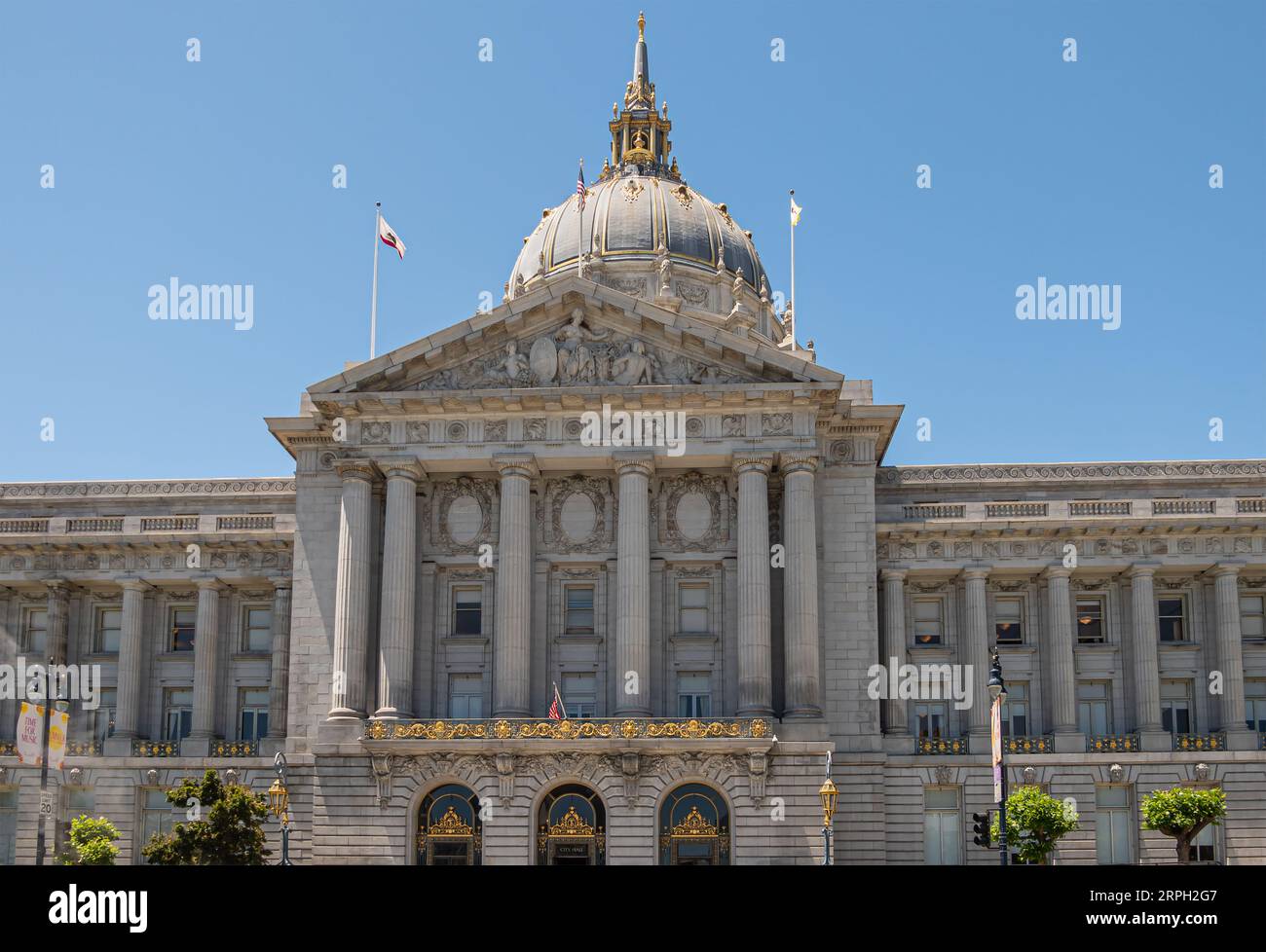 San Francisco, CA, USA - July 12, 2023: Gray stone City Hall east ...