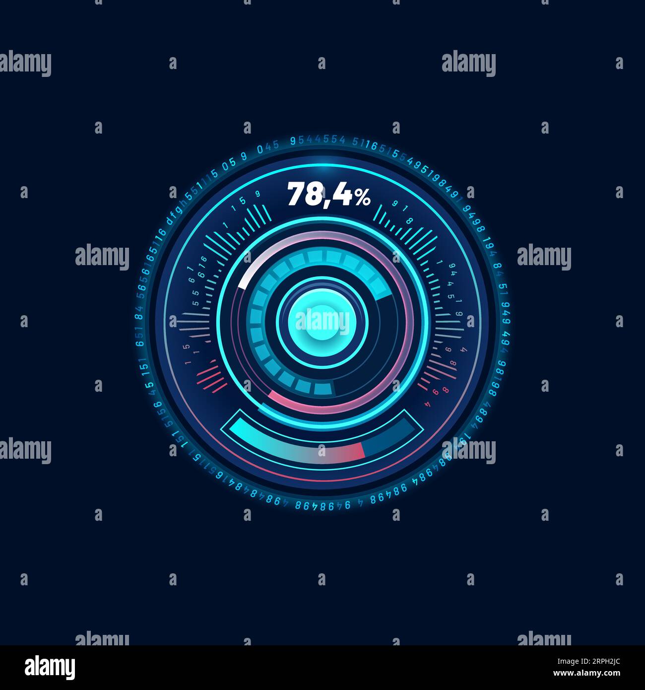 Loading bar neon dial, car speed gauge dashboard, futuristic counter ...