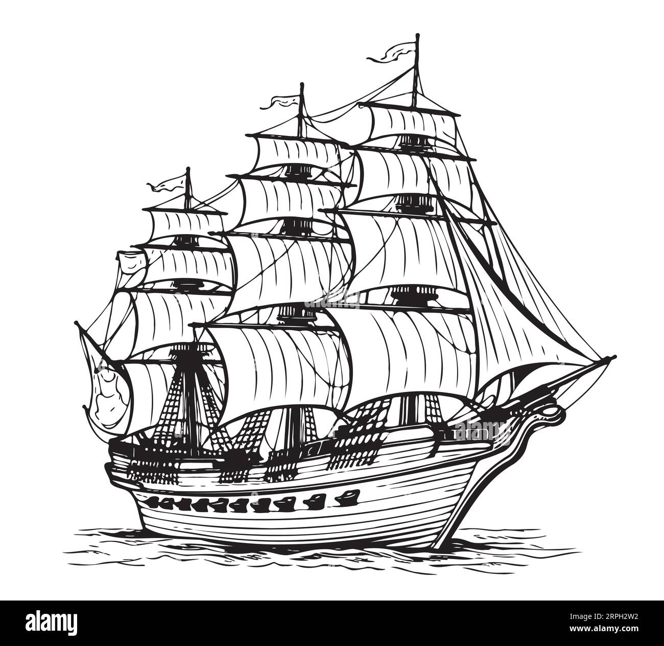 Vintage Pirate ship sketch hand drawn Vintage sea transport.Vector ...