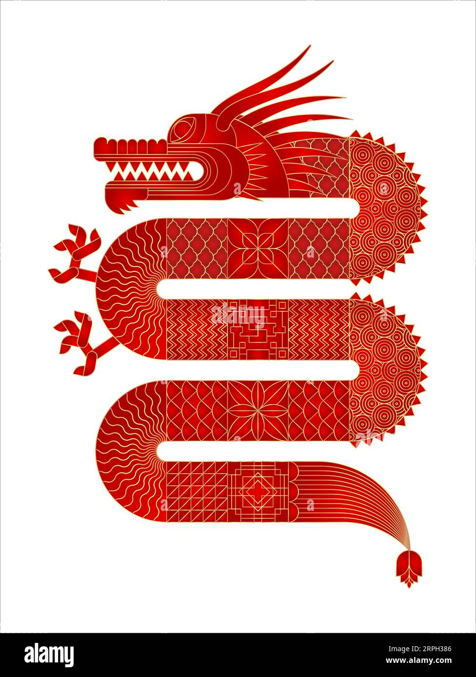 Red abstract geometric chinese dragon. Modern shape design. Zodiac sign ...