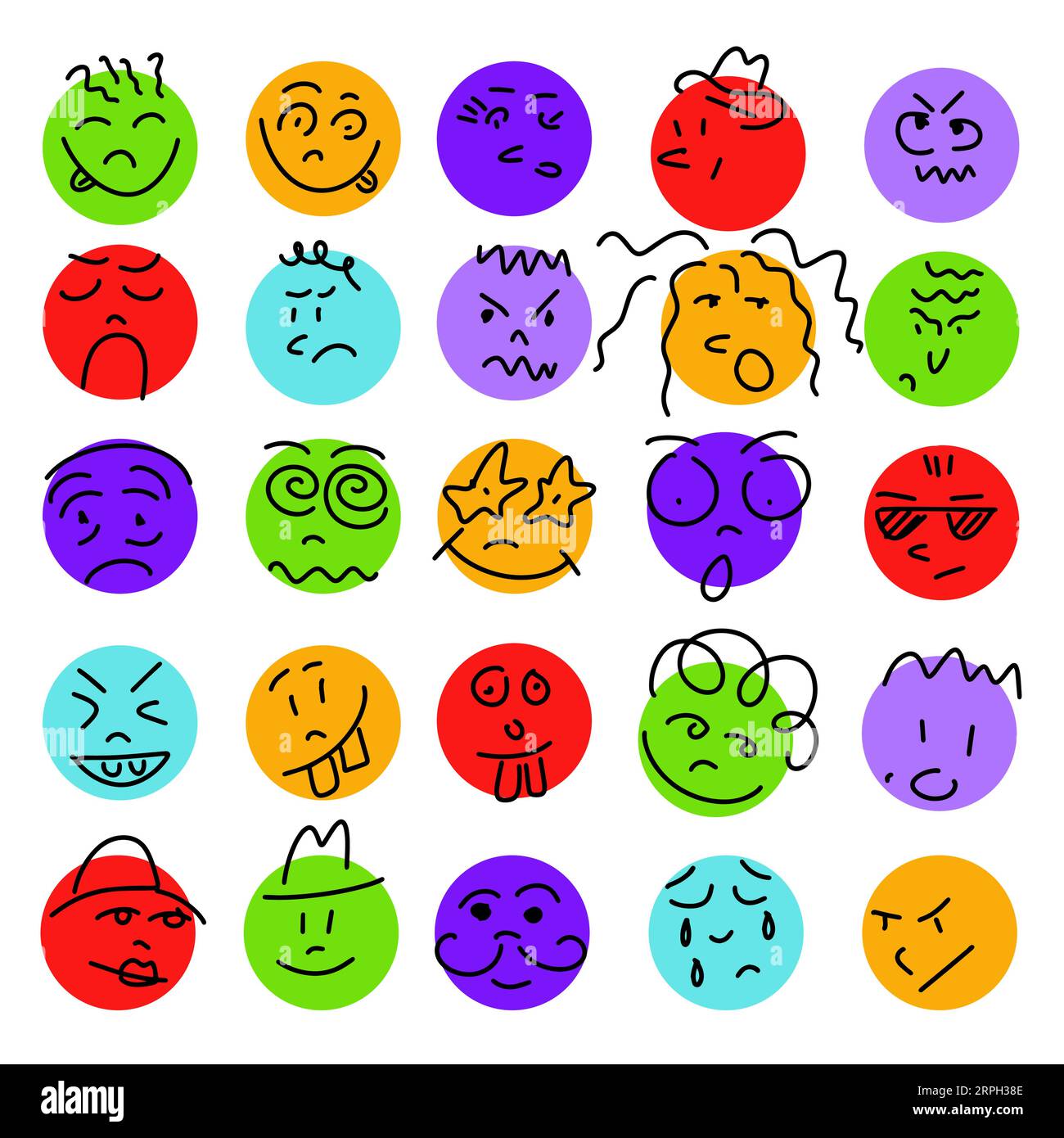 Set of emoticons isolated on white background. Set of circle colored ...
