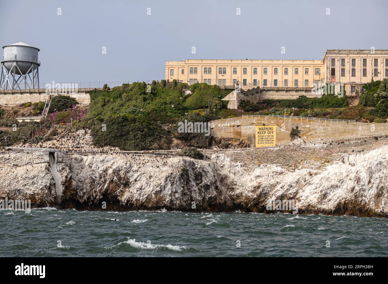 San Francisco, CA, USA - July 12, 2023: Alcatraz Island NW rocky shore ...