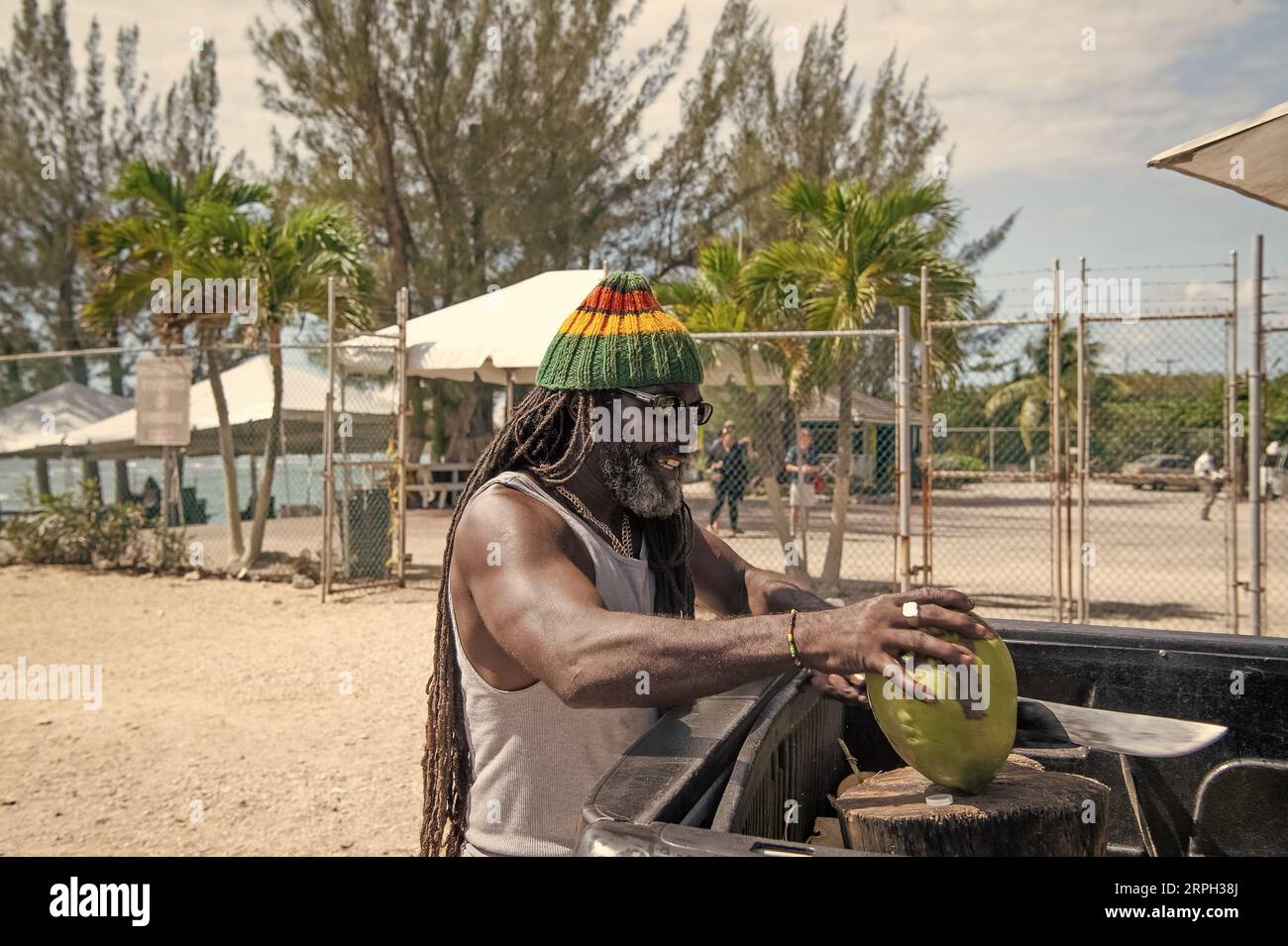 Costa Maya, Mexico - February 06, 2016: pitchman man with dreadlocks ...