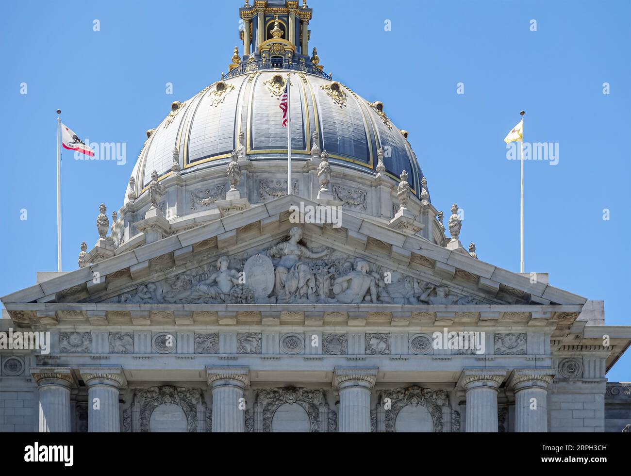 San Francisco, CA, USA - July 12, 2023: Gray stone City Hall east ...