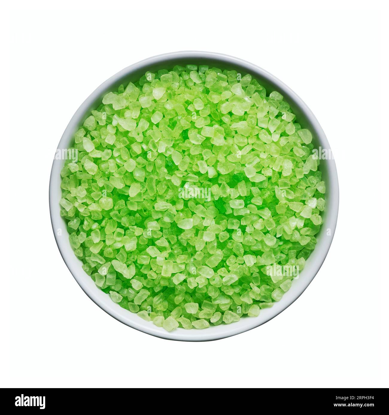 SPA concept. Green bath salt in bowl isolated over white background ...