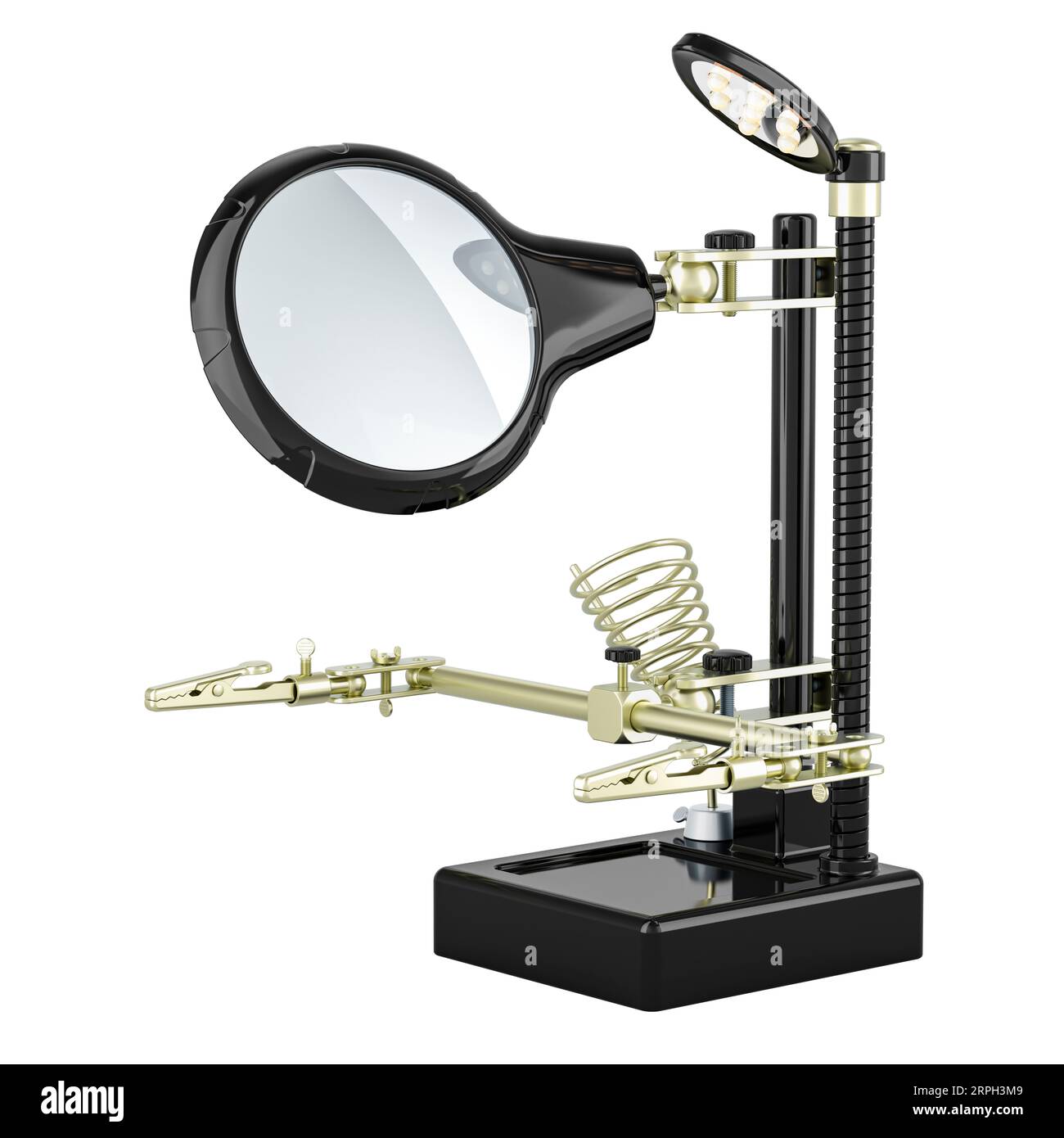Adjustable Helping Hand With Magnifying Glass on Solid Heavy Base. 3D ...