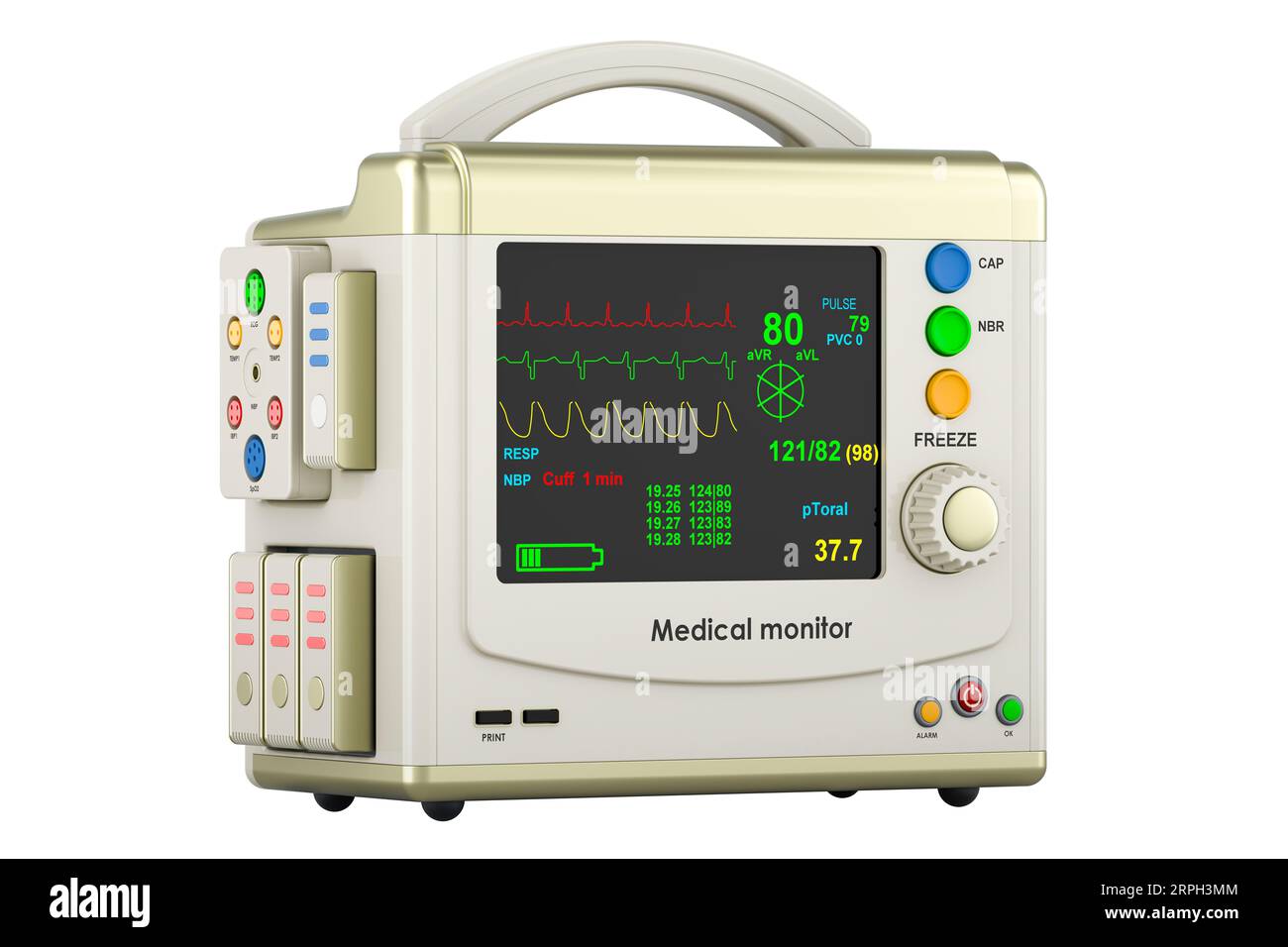 Patient Medical Monitor, closeup. 3D rendering isolated on white ...