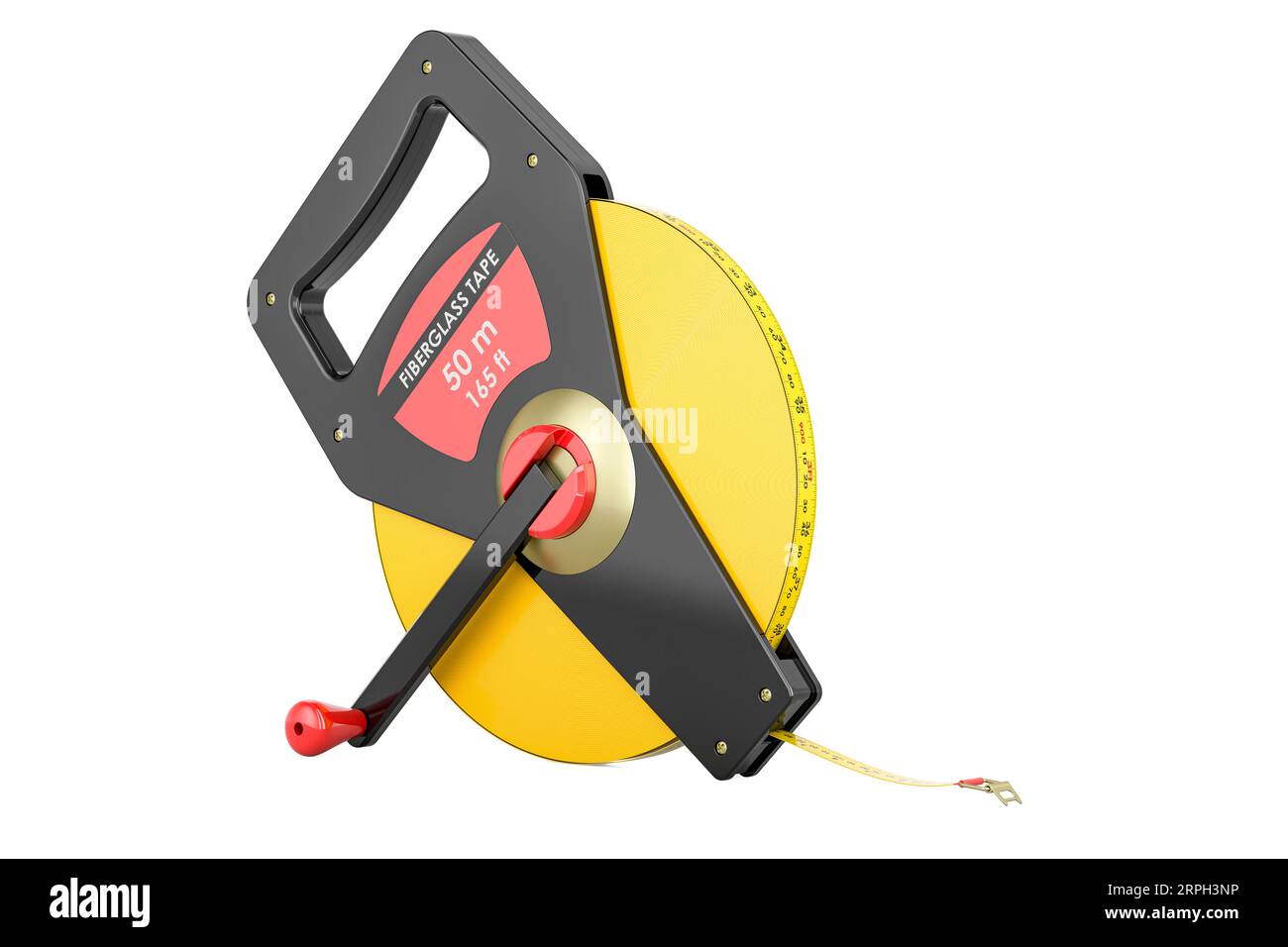 Metric-inch fiberglass long tape model, tape measure. 3D rendering ...