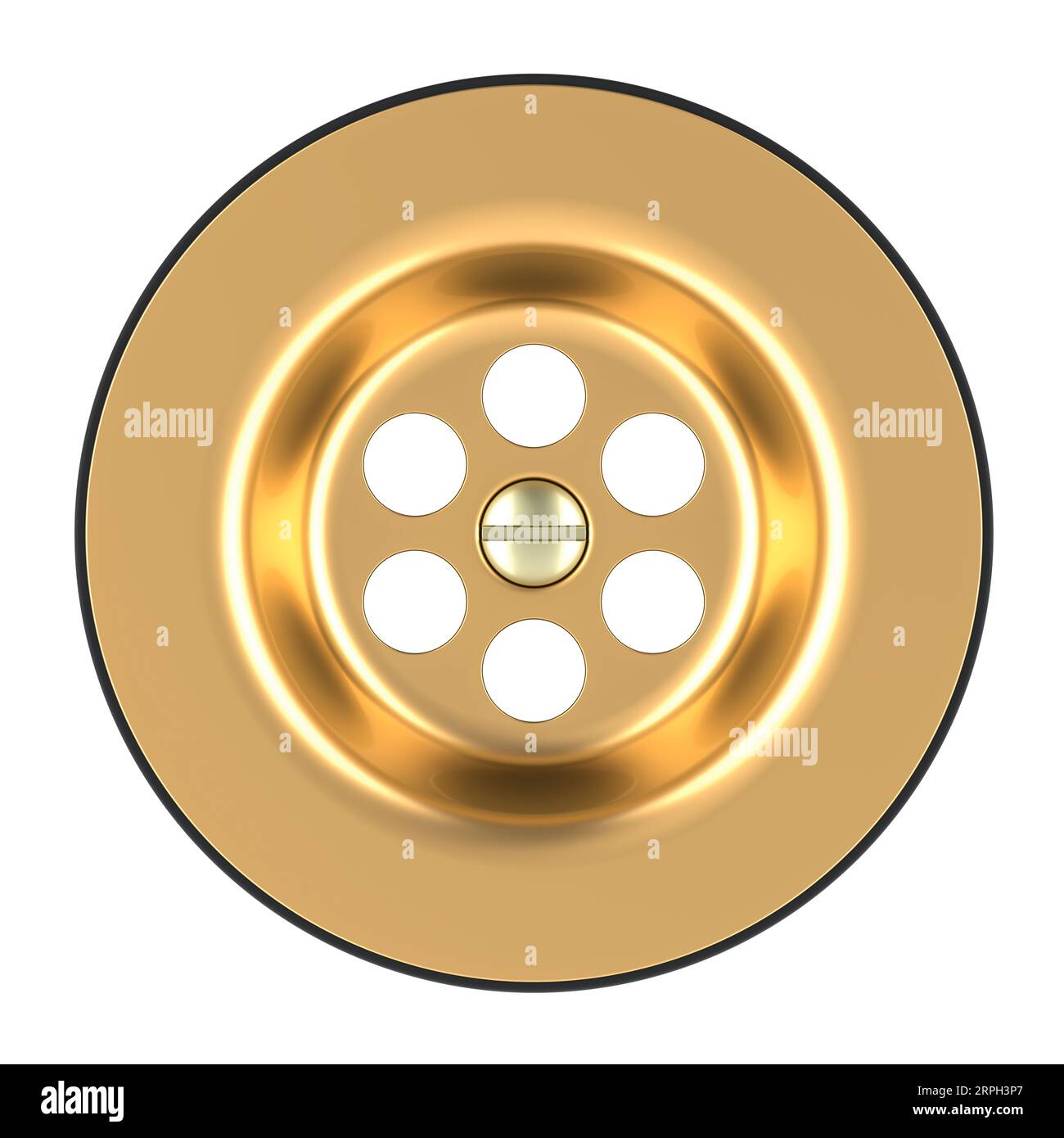 Kitchen sink drain, round plug hole, top view. 3D rendering isolated on ...