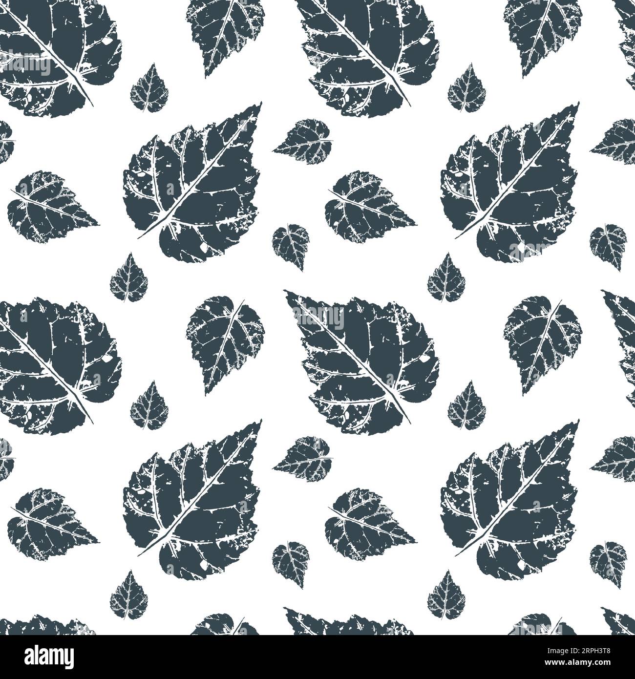 Leaf stamp print seamless pattern. Grunge autumn leaves imprints Stock ...
