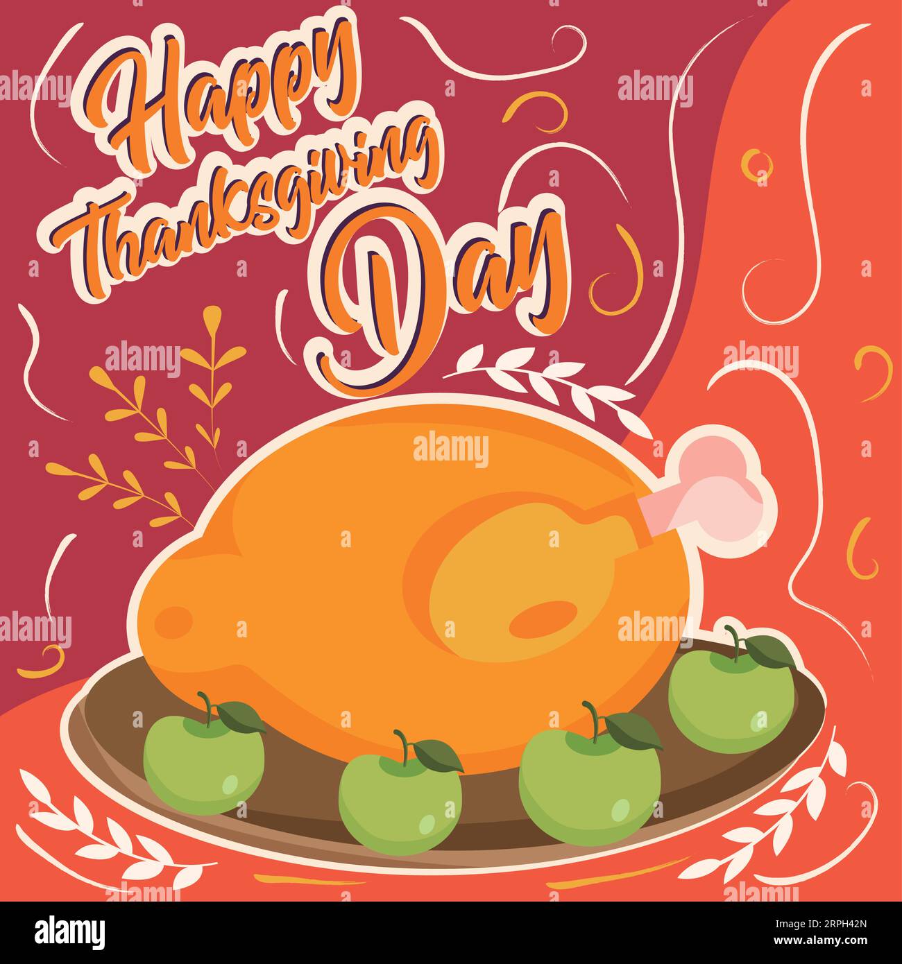 Roasted turkey and apples Happy thanksgiving day poster Vector Stock ...
