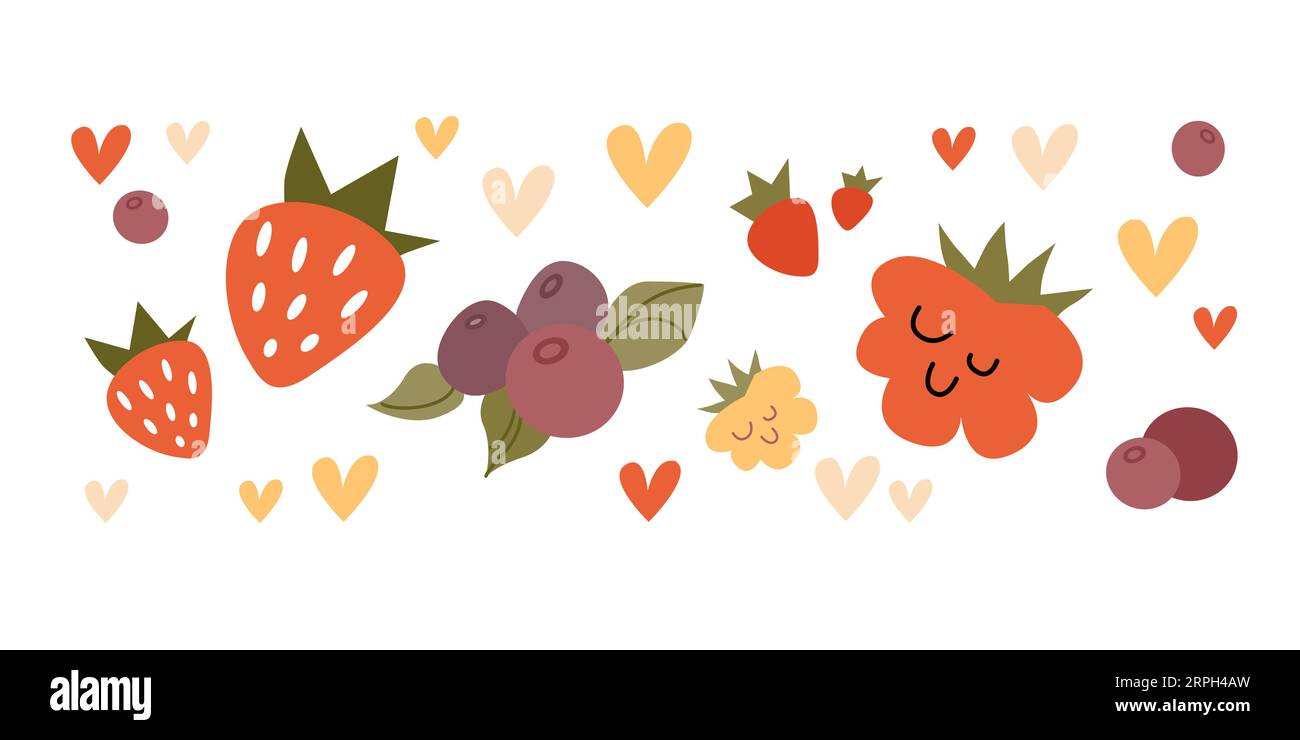 Berries collection stickers flat. Hand drawn vector set. Fruit botany ...