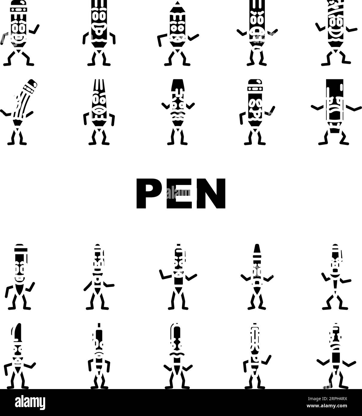 pen character pencil school icons set vector Stock Vector Image & Art ...