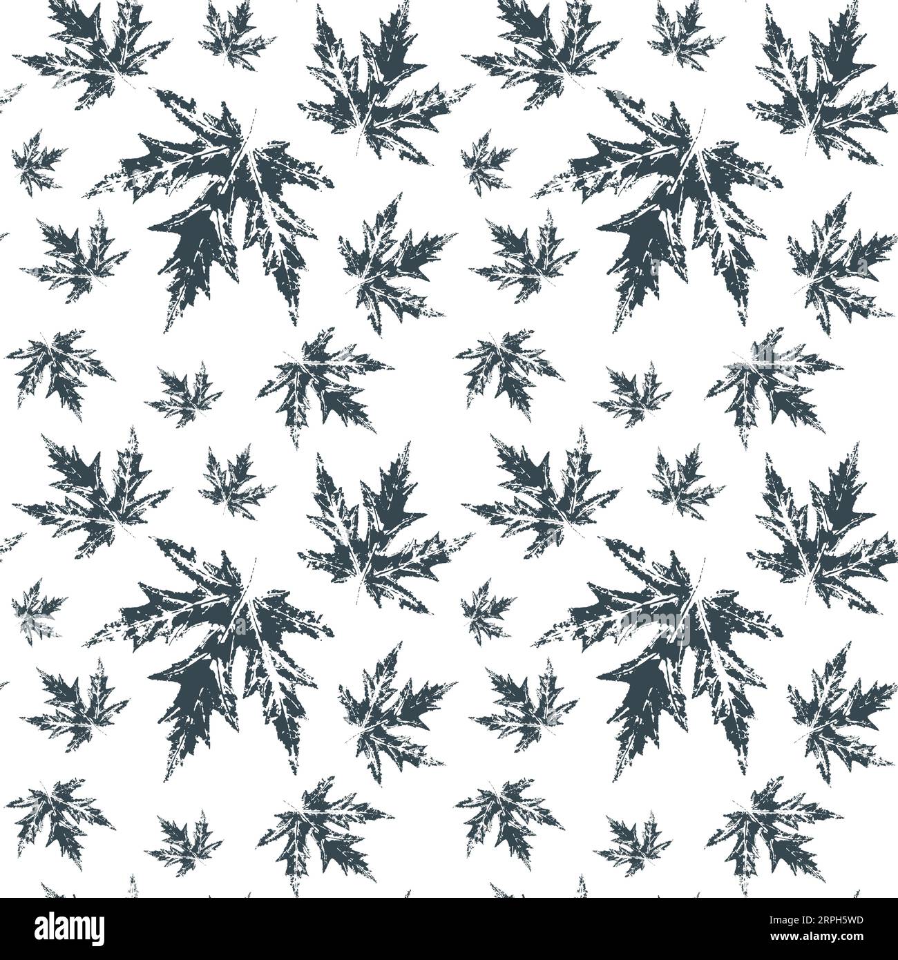 Maple leaf stamp print seamless pattern. Grunge autumn leaves imprints ...