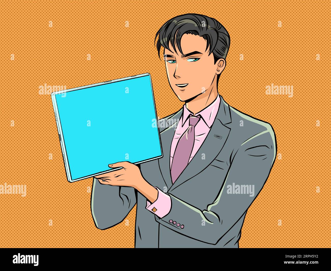 A man in a suit shows a screen. Proposal of a new function, product ...