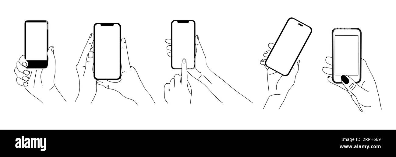 Set Of Hands Holding Mobile Phones Vector Isolated Stock Vector Image