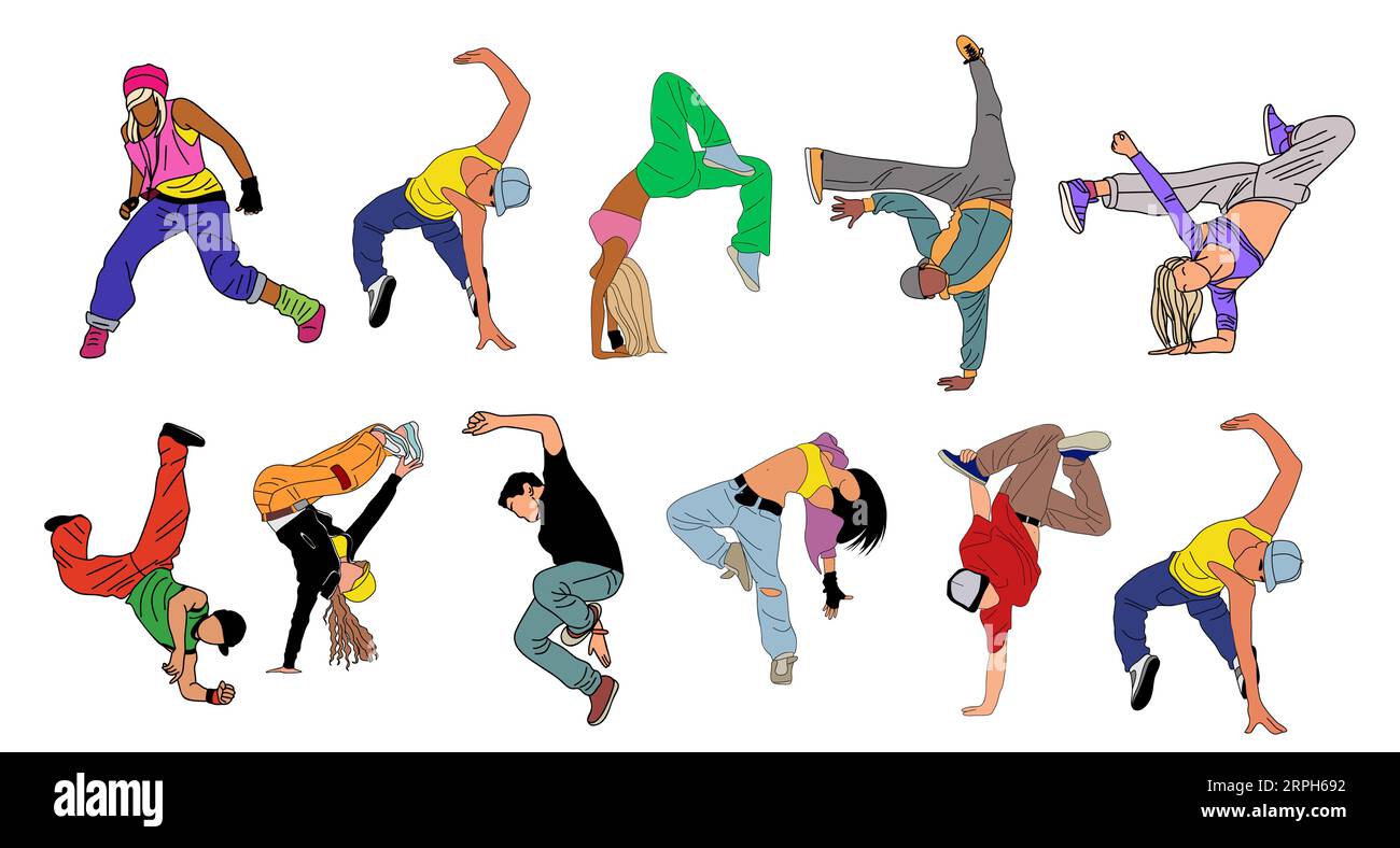 Set of breakdance dancers vector art illustration Stock Vector Image ...