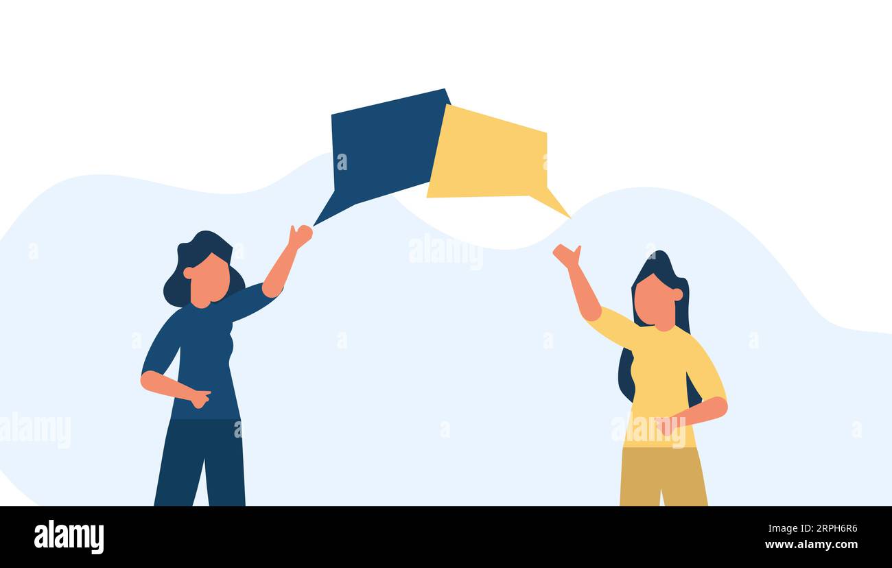Two women talking vector flat illustration communication. Female ...