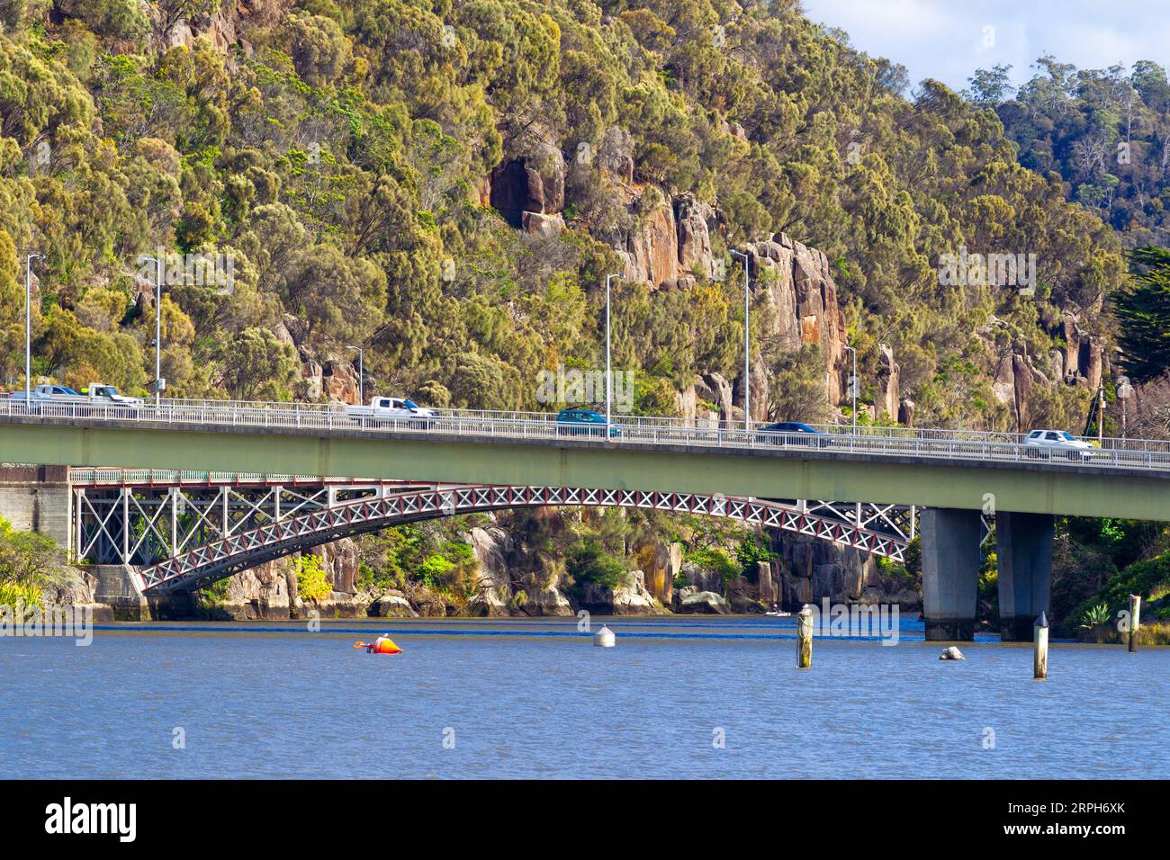 Cataract Gorge and the West Tamar Bridge seen from the River Tamar in ...