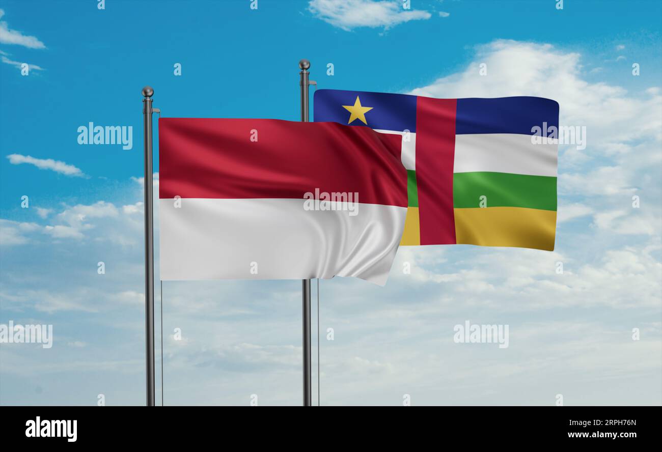 Central African Republic flag and Indonesia and Bali island flag waving ...