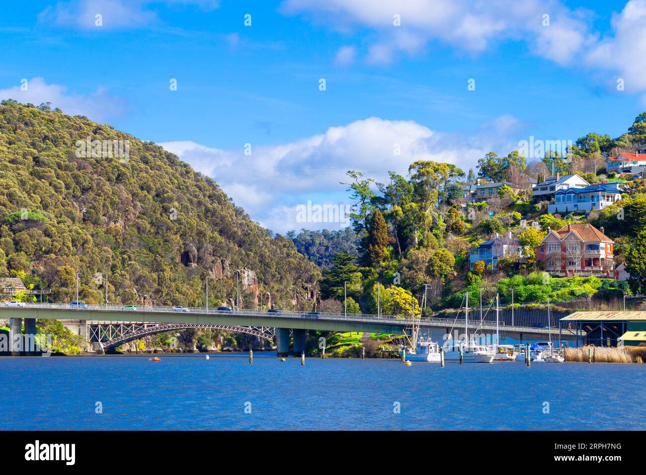 Cataract Gorge, the West Tamar Bridge and Trevallyn seen from the River ...