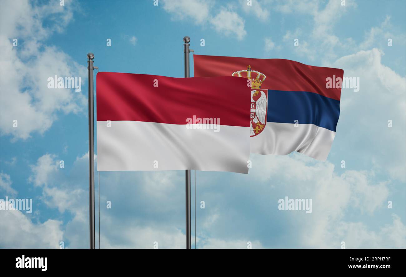 Republic of Serbia and Indonesia and Bali island flag waving together ...