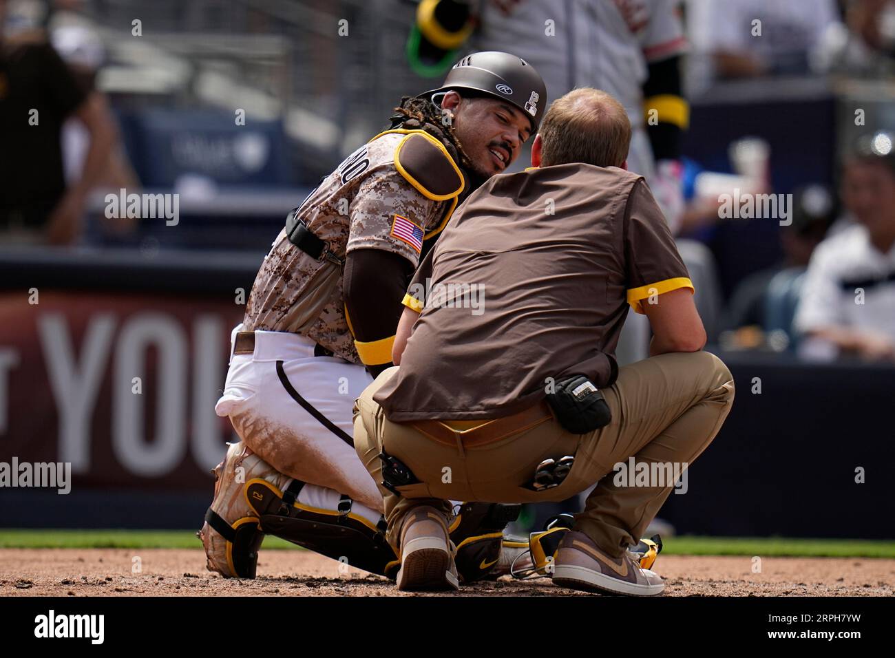 San Diego Padres catcher Luis Campusano after an injury during the ...
