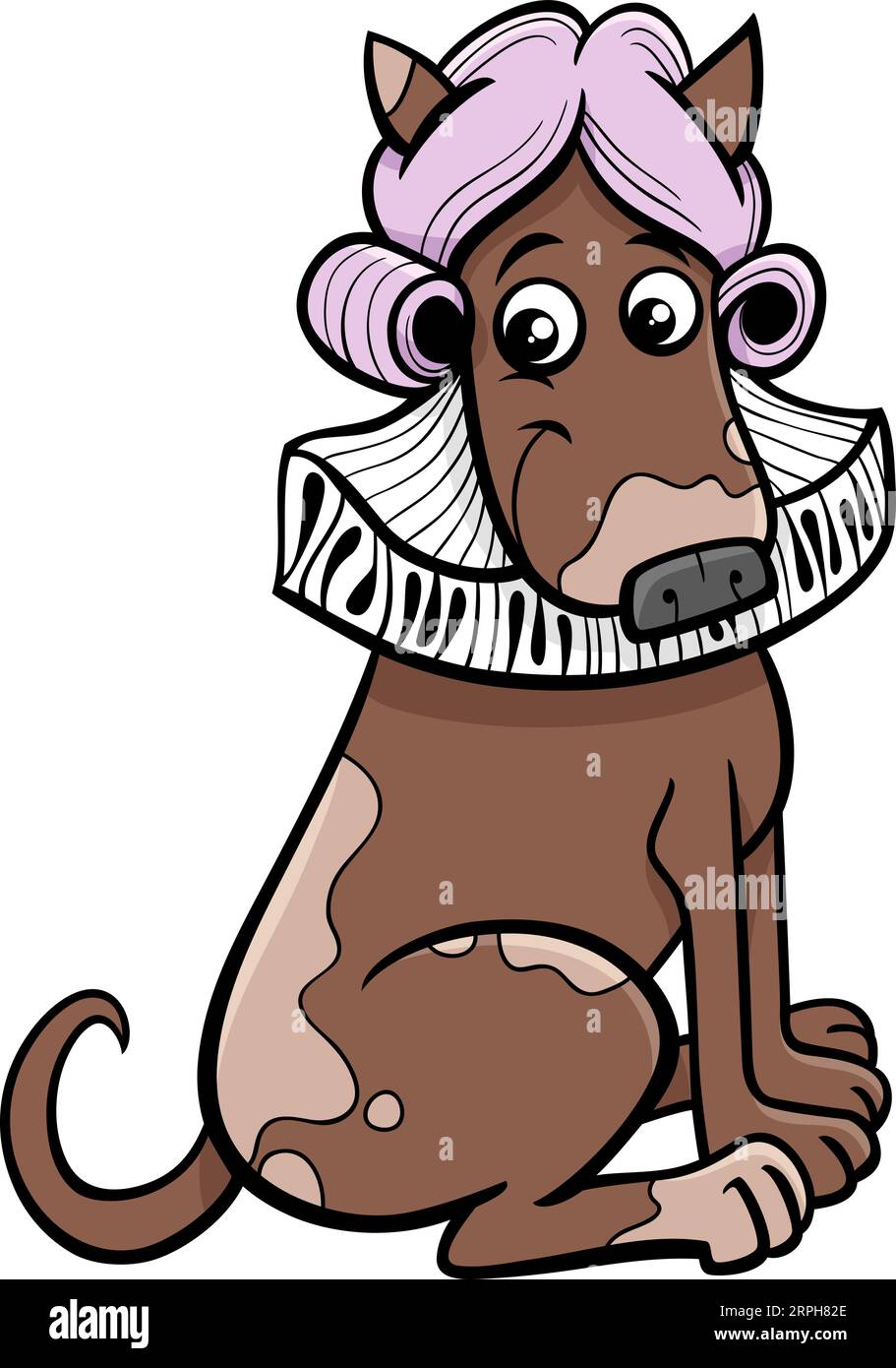 Cartoon illustration of funny sitting brown dog or puppy comic animal ...
