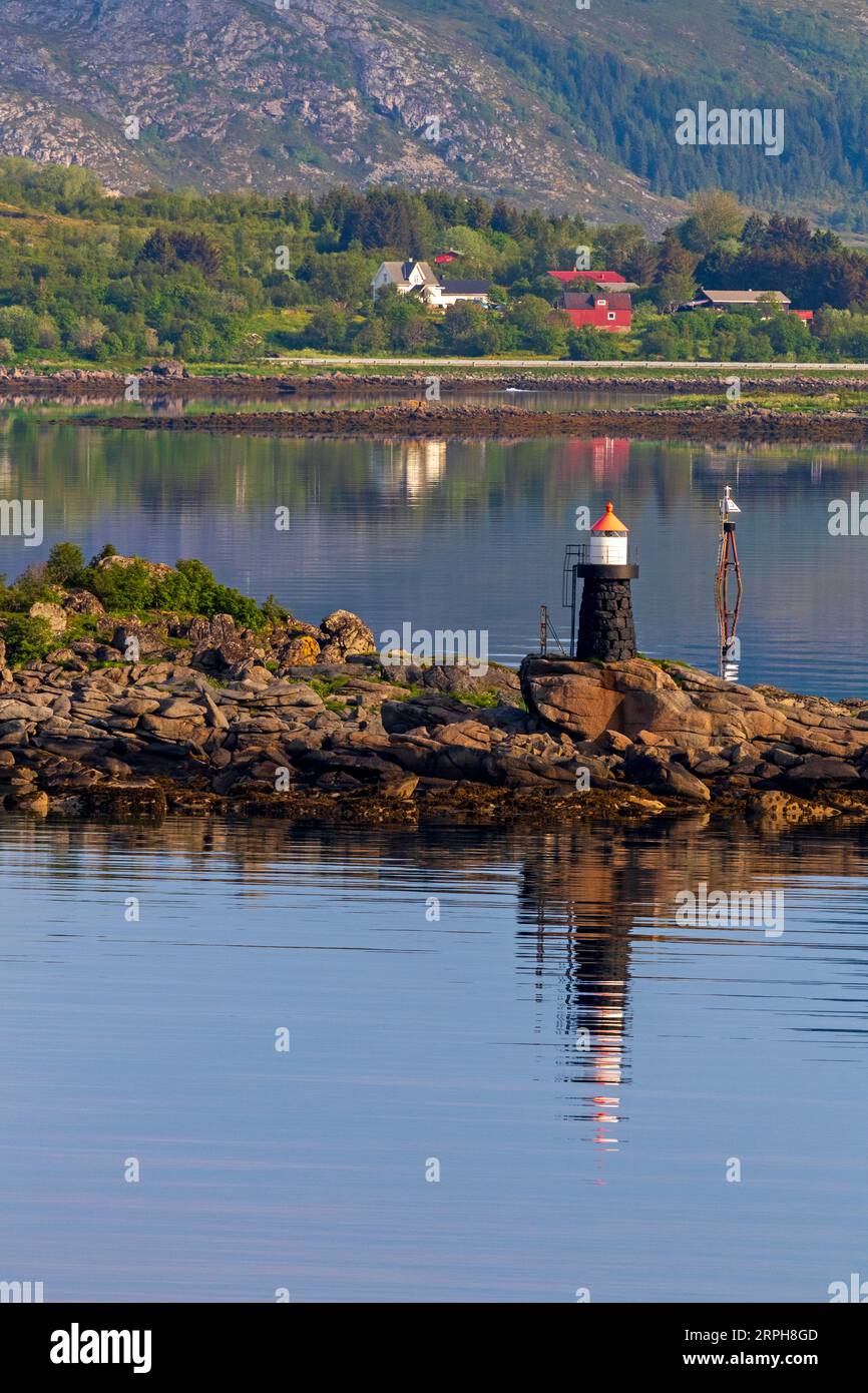 Buksnes Lighthouse, Gravdal, Lofoten Islands, Nordland County, Norway ...