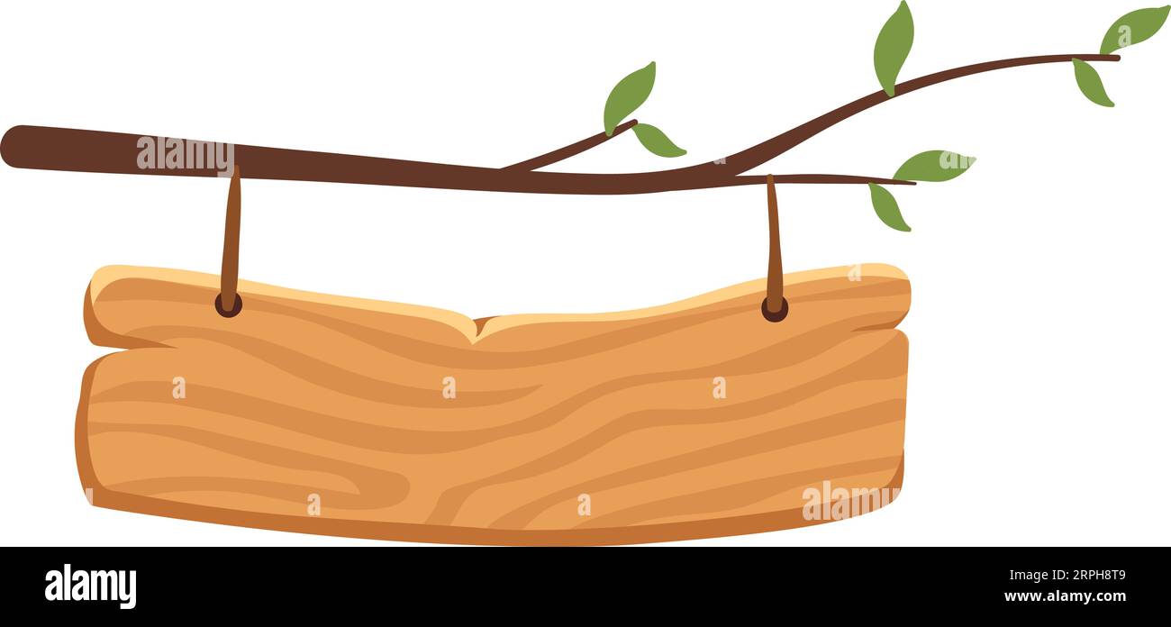 Wooden board hanging from tree branch. Signboard template Stock Vector ...