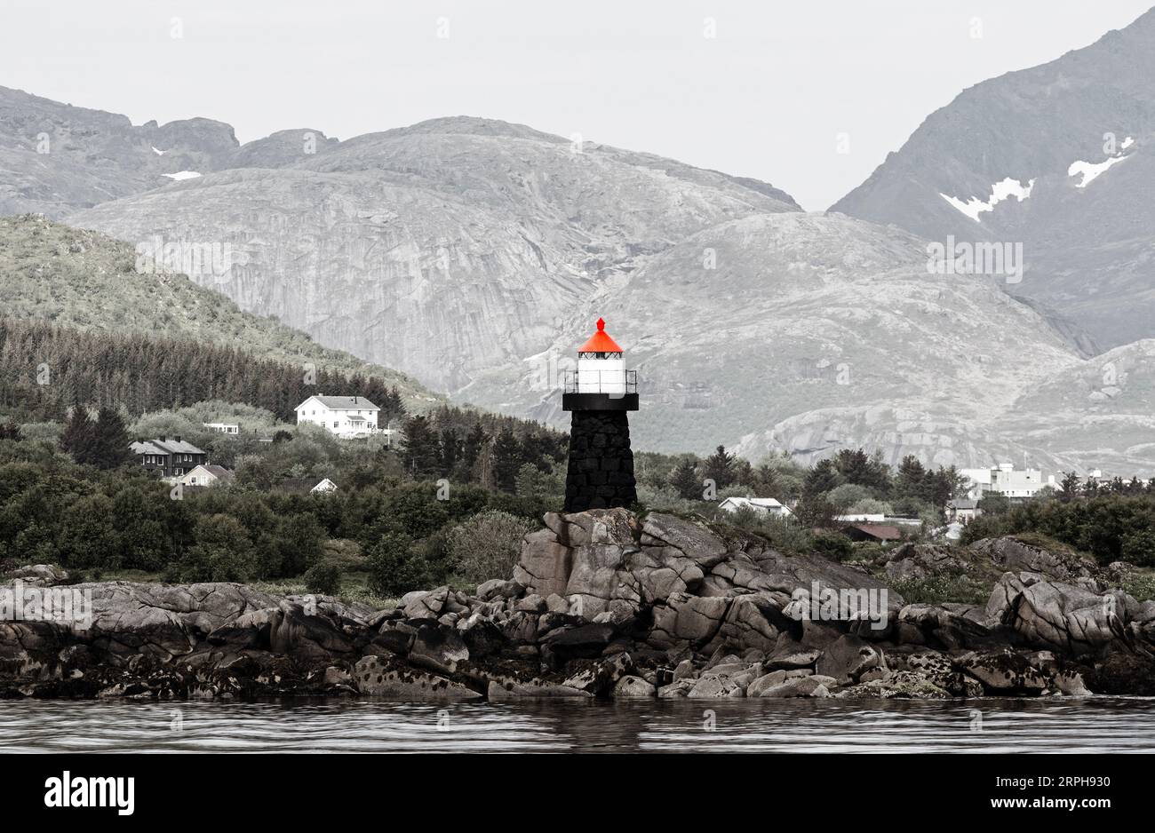 Buksnes Lighthouse, Gravdal, Lofoten Islands, Nordland County, Norway ...