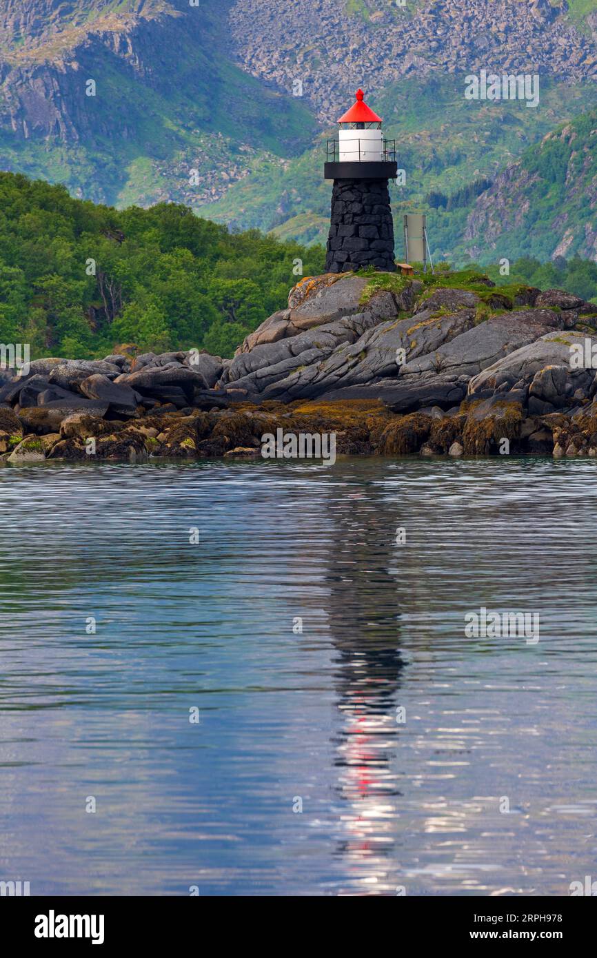 Buksnes Lighthouse, Gravdal, Lofoten Islands, Nordland County, Norway ...