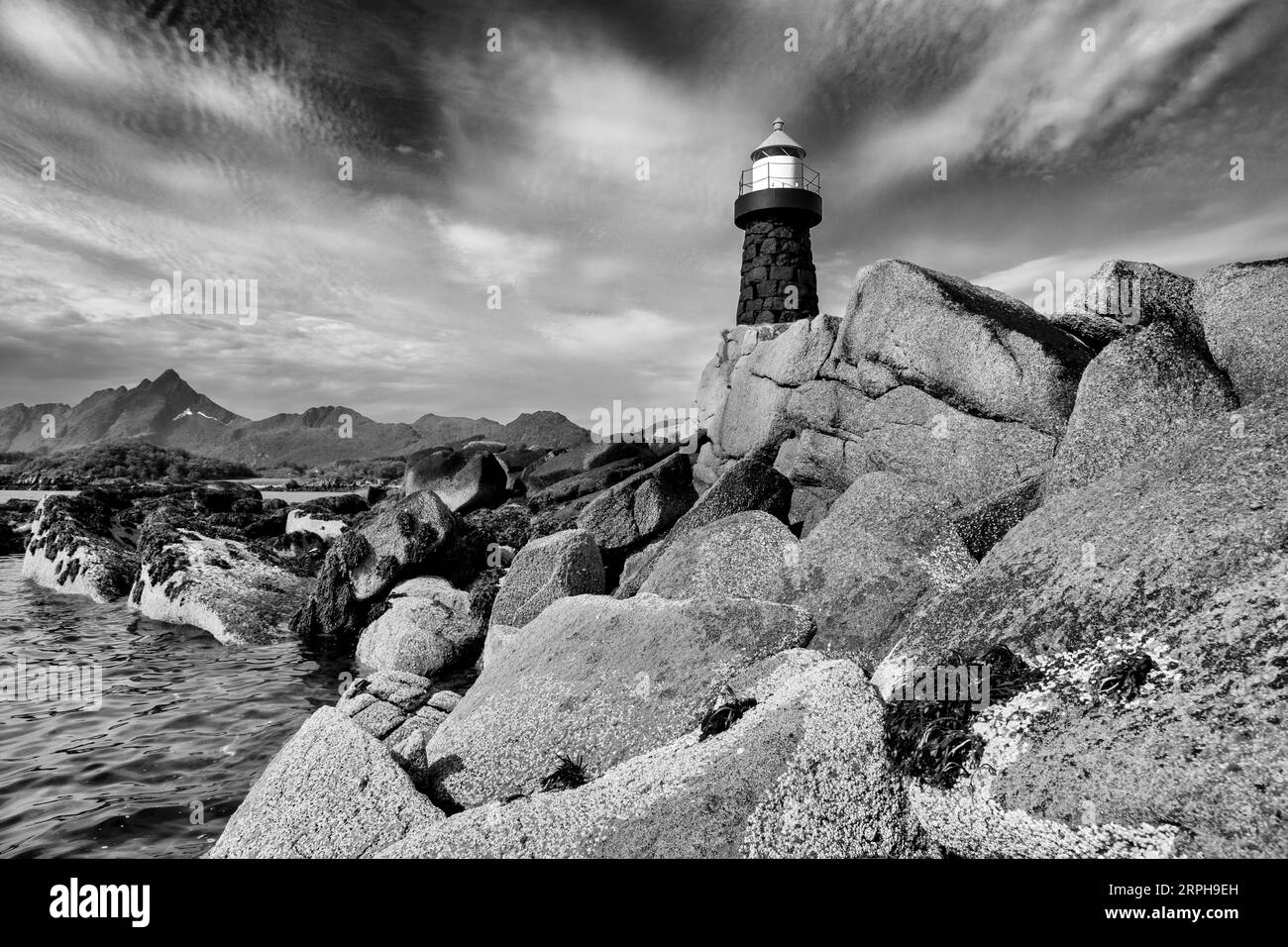 Buksnes Lighthouse, Gravdal, Lofoten Islands, Nordland County, Norway ...
