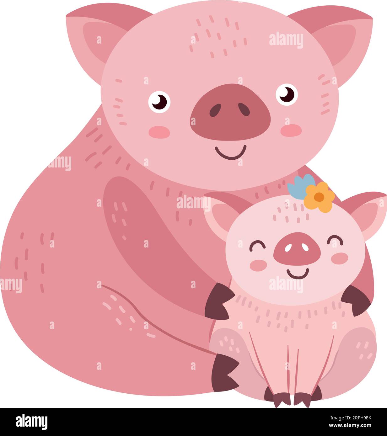 Pig and piglet animals. Cute characters in childish print style Stock ...