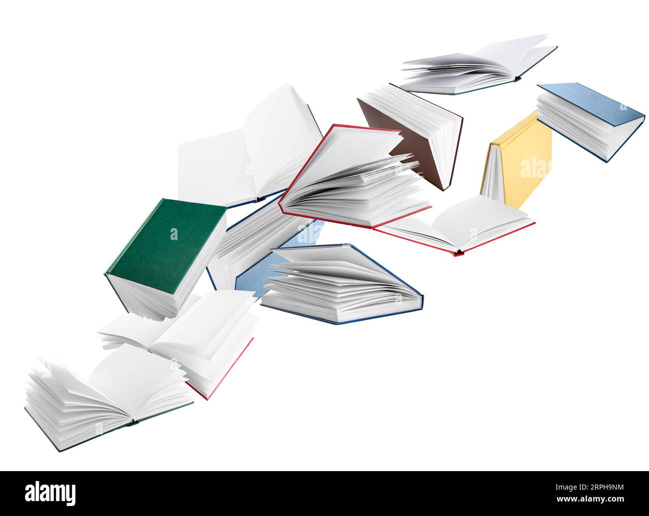 Many flying books on white background Stock Photo - Alamy