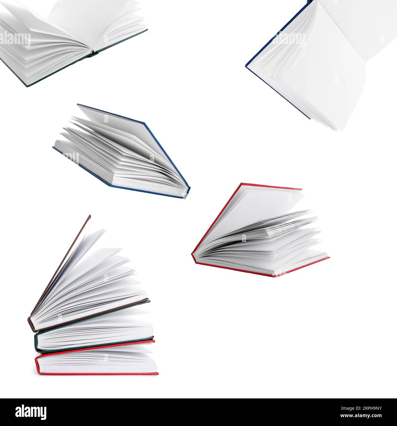 Many flying books on white background Stock Photo - Alamy