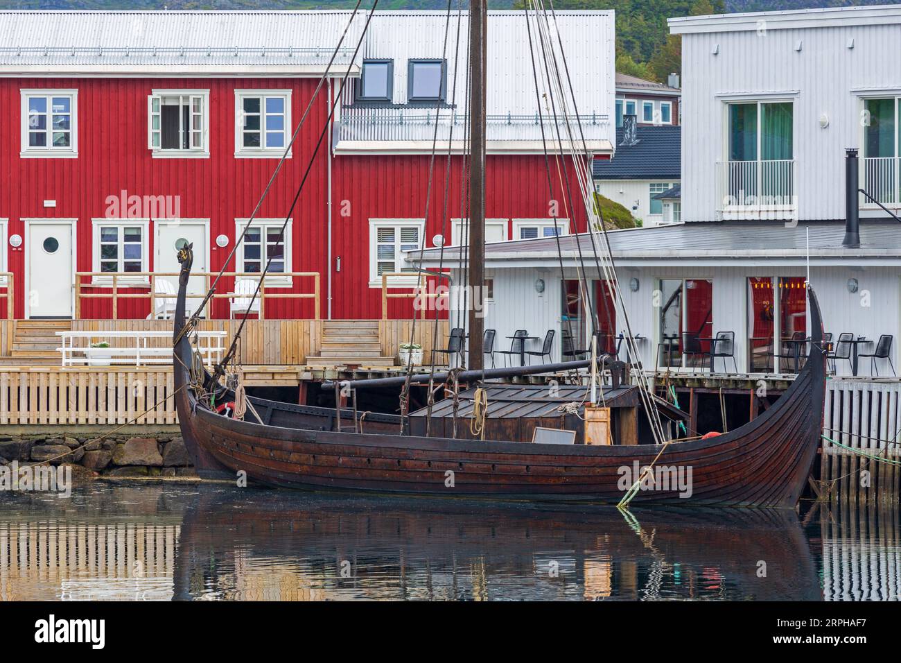 Viking Longship, Ballstad fishing village, Lofoten Islands, Nordland ...