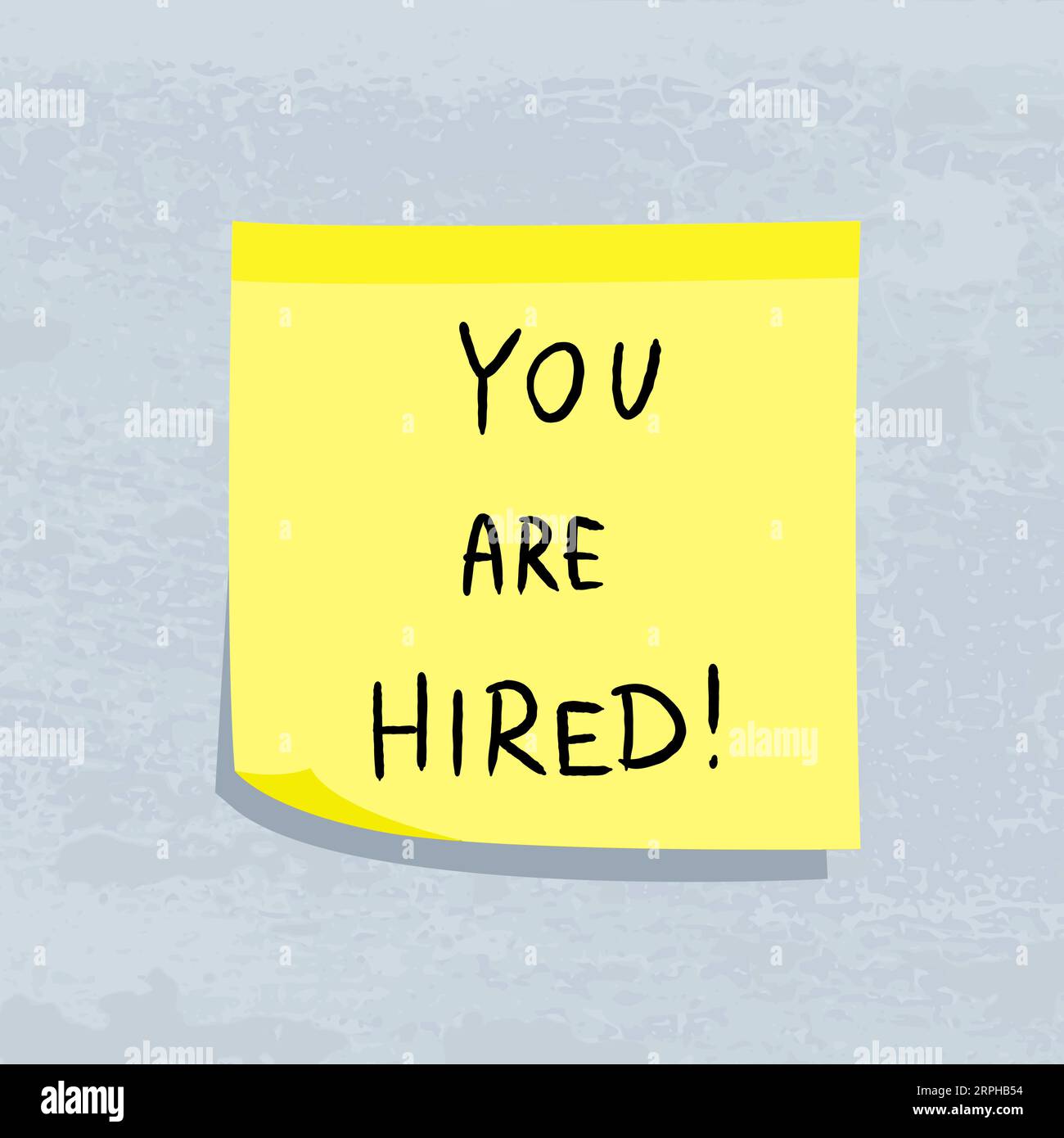You are hired message. Career and employment concept. Yellow sticky ...