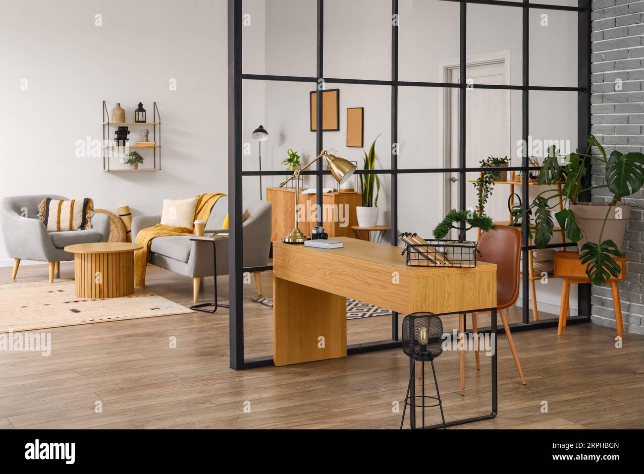 Interior of modern room with workplace Stock Photo - Alamy