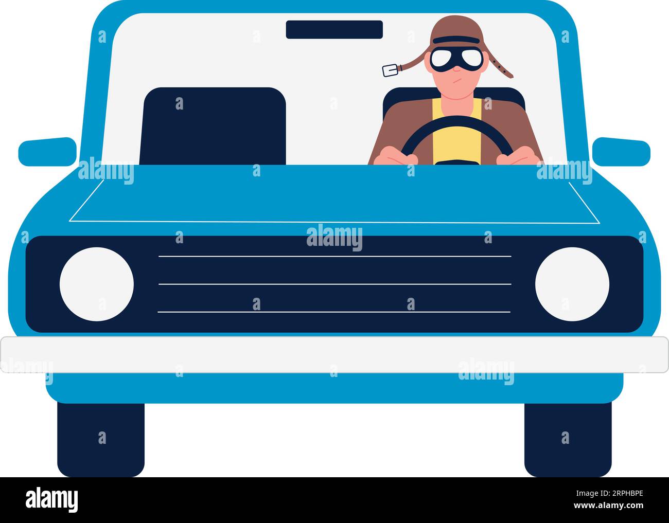 Man in goggles driving old car. Hipster driver character Stock Vector ...