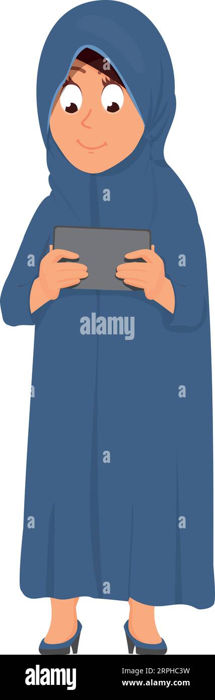 Saudi woman with tablet. Modern islamic female character Stock Vector ...