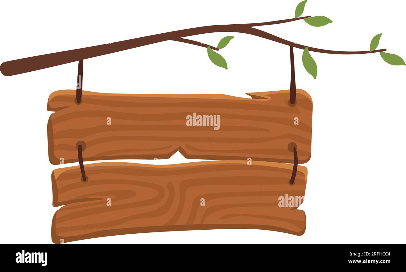 Cartoon tree branch with hanging wooden billboard template Stock Vector ...